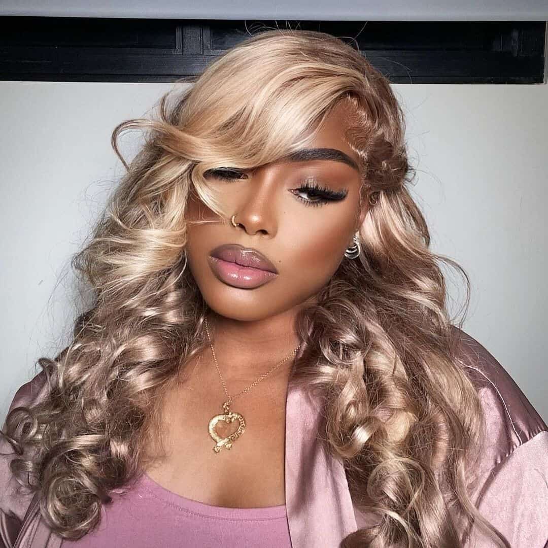 Body Wave Brown Wig with Blonde Highlights Natural 13x4 Lace Front Hum ...