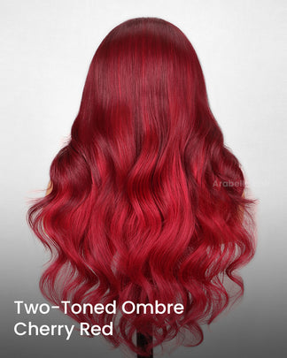 Cherry Red Two-Toned Ombre #99J Burgundy Color Body Wave 13x4 Lace Fro ...