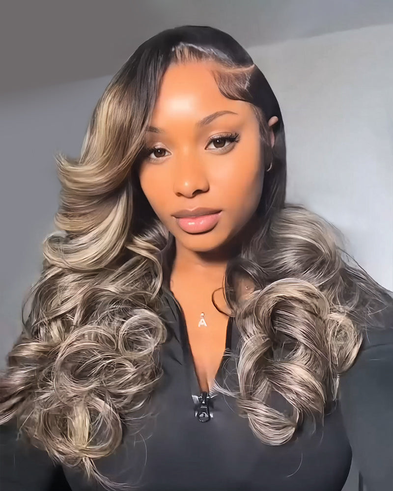 Body Wave Highlight #30 Colored 360 Full Lace Frontal Human Hair Wig ...