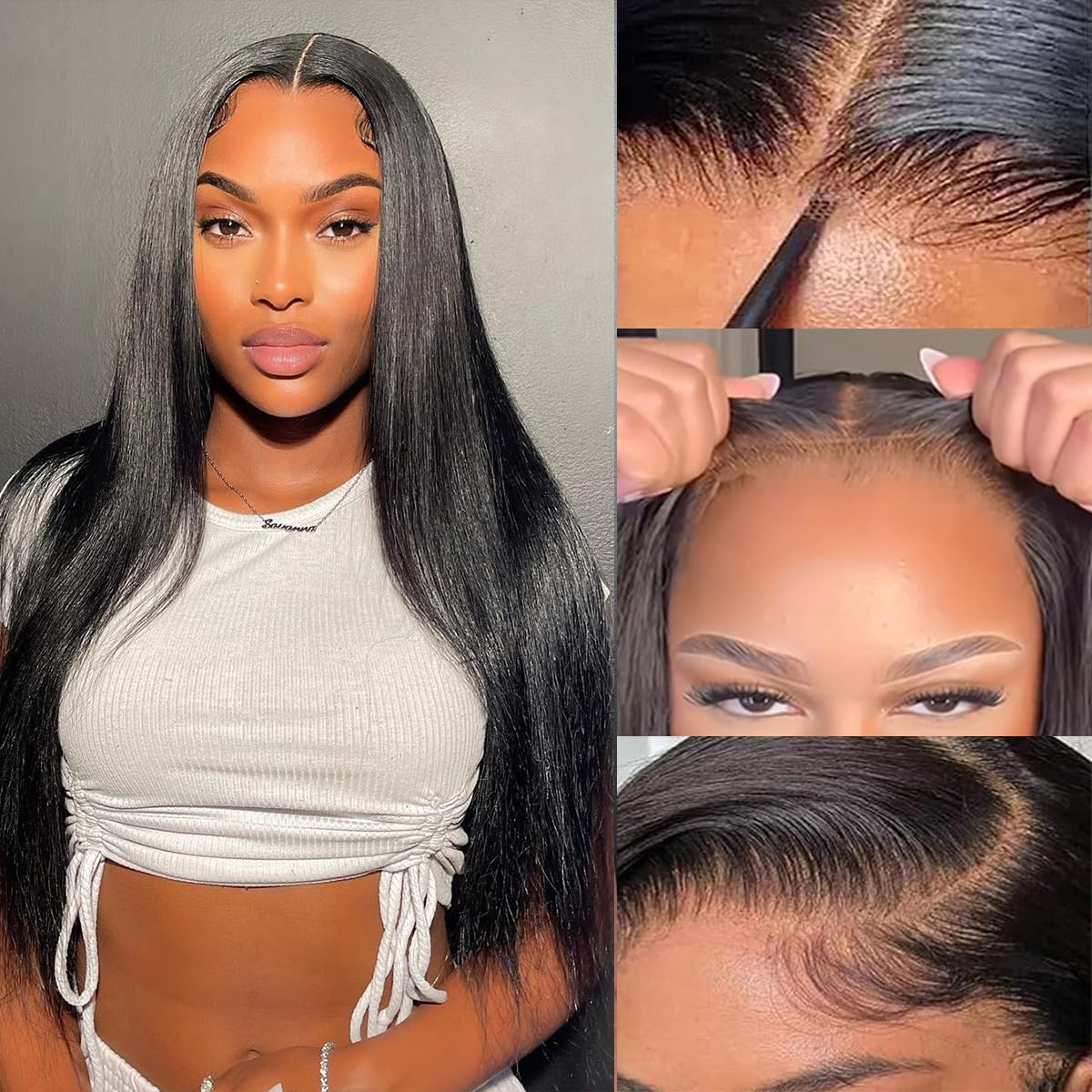 Glueless Wig Ready to Go Silky Straight 13x4 Lace Frontal Pre Plucked ...