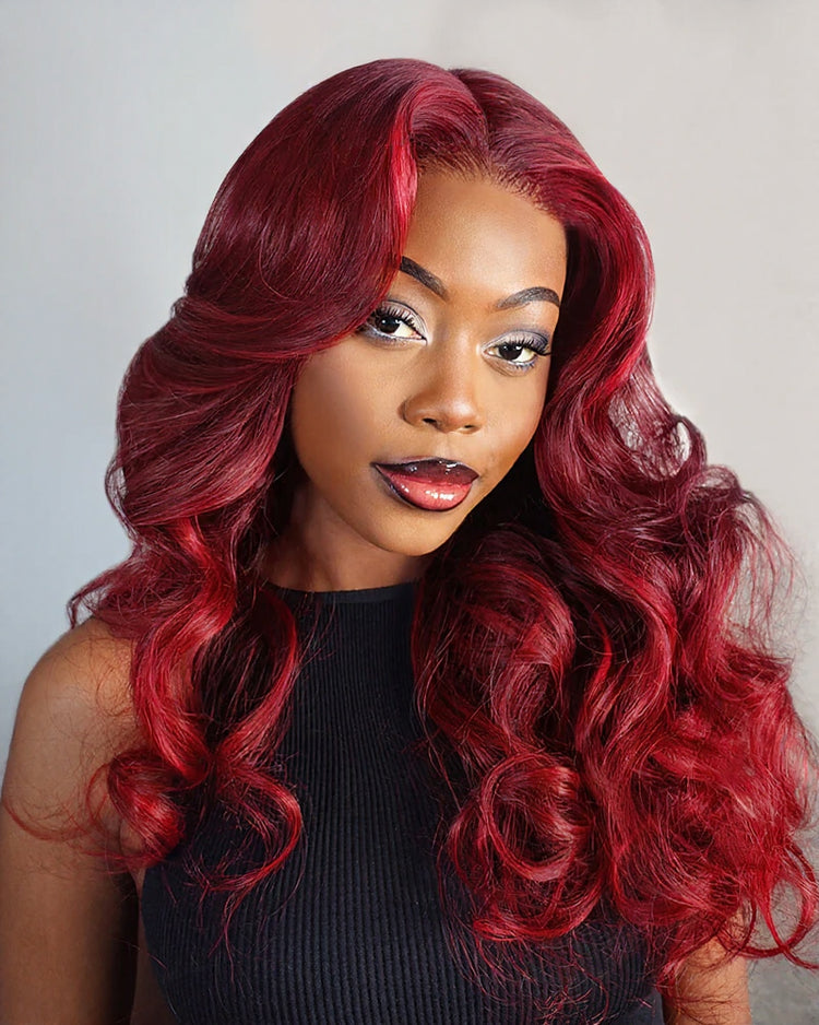 Sugar Plum Color Body Wave 13x4/6x5 Pre-Cut Lace Front Glueless Human ...