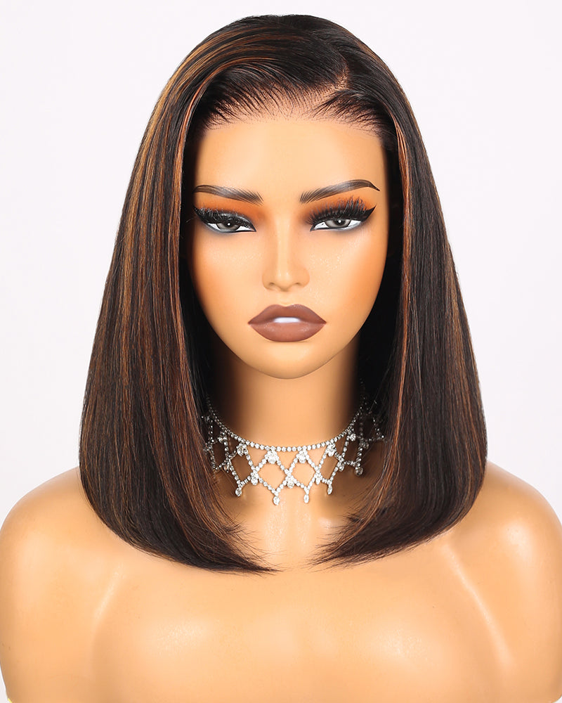 $209 = 3 WIGS | 12inch 6x6 Lace Straight Auburn Highlights On Black Ha