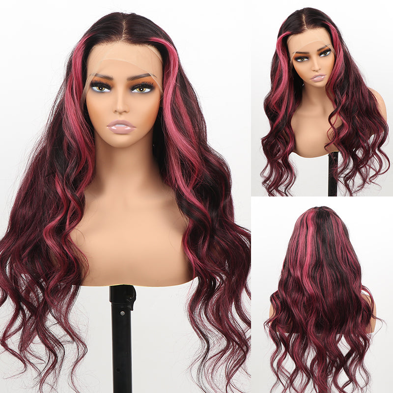 【Flash Sale】Body Wave/Straight Color Wigs with Red Purple Highlights ...