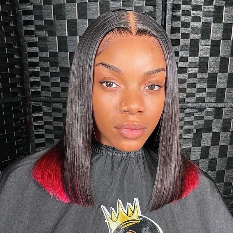 Minimalist Short Bob - Glueless 4x4/13x4 Lace Red Peekaboo Highlights ...